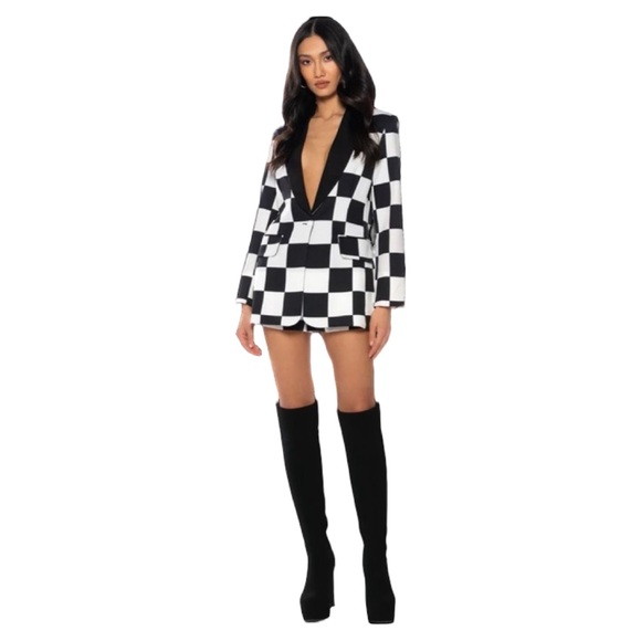 AKIRA | Jackets & Coats | Goth Black And White Checkered Blazer Dress ...